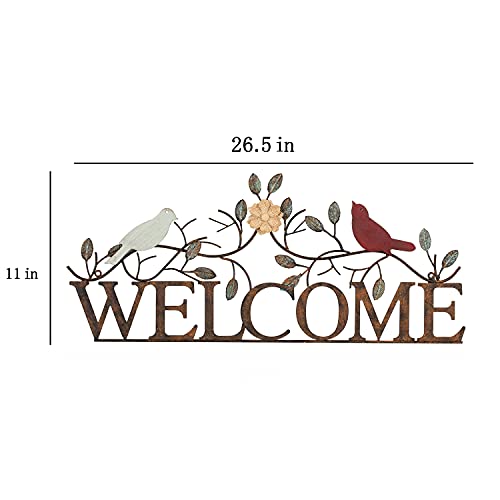 Retrome Birds on Branch Welcome Sign Metal Wall Art, 26.5" x 11"