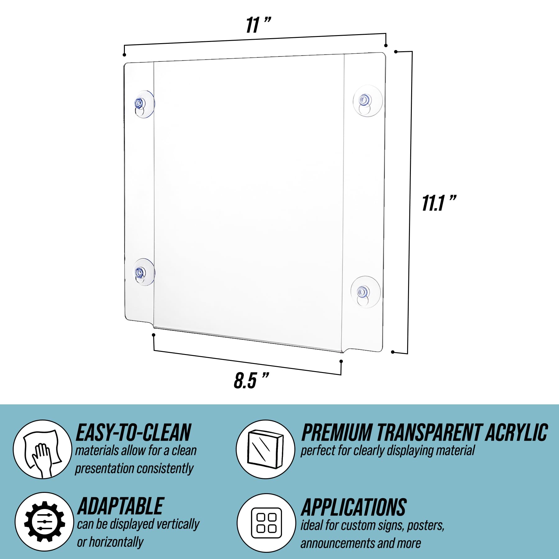 Adir Acrylic Window Sign Holder with Suction Cups 2 Pack (8.5-x-11-inch)