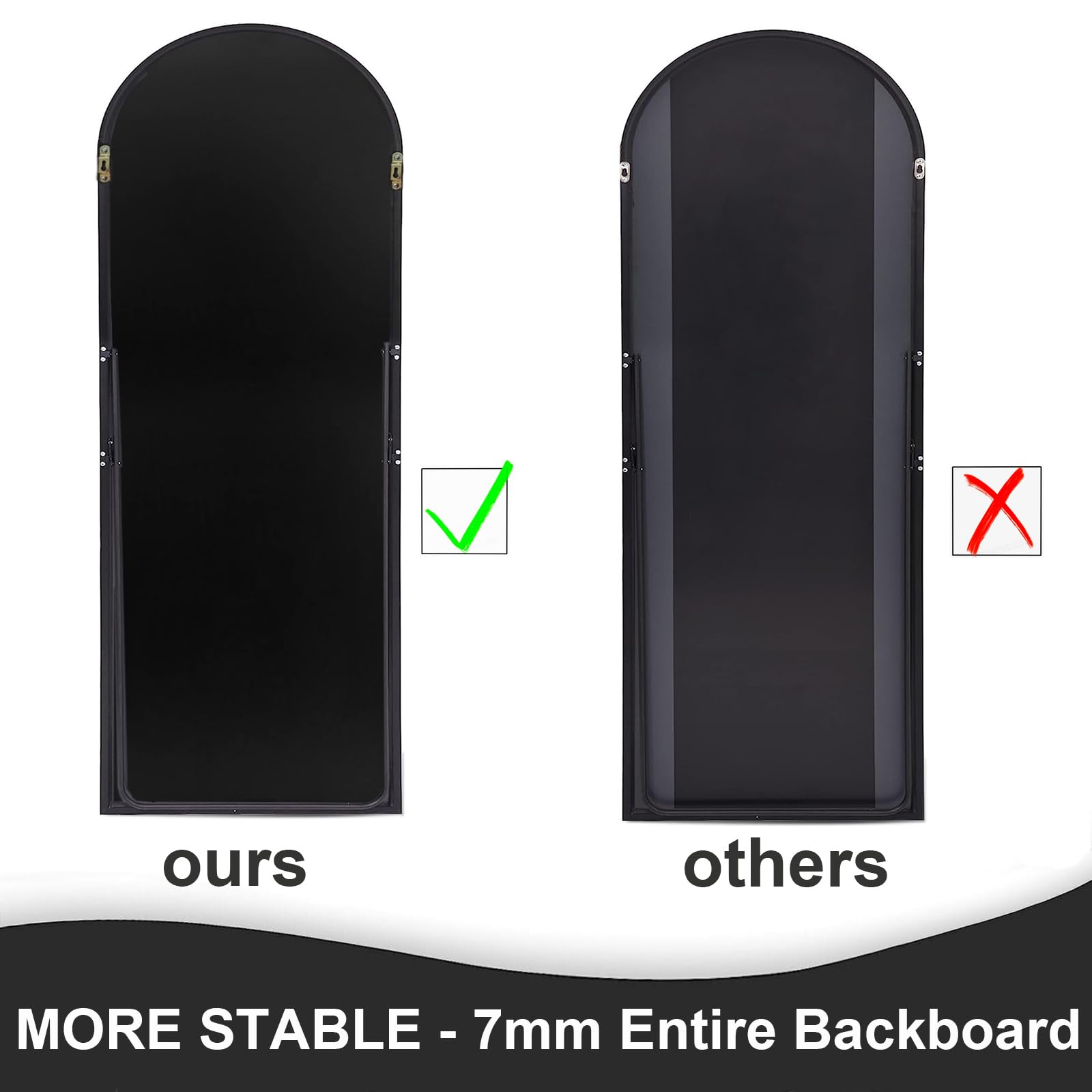 MEETDH Full Length Body Mirror, Arched Long Mirror, Black Body Mirror for floor & Wall, Large Metal Wall Mirror 65x22 inch, Tall Dressing Mirror for Bedroom, Living Room