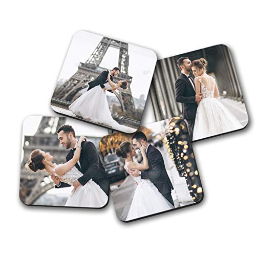 Smile Art Design Upload 4 Images Custom Coaster Matte Print with Your Photos 4 Piece Set Hardboard Personalized Photo Collage Picture Photo Prints Personalized Gifts Wedding Gift Decoration