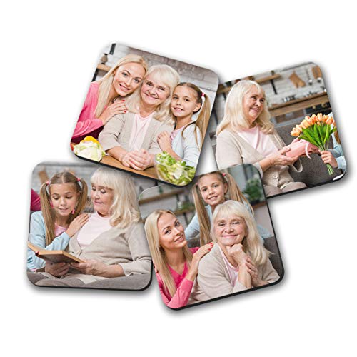 Smile Art Design Upload 4 Images Custom Coaster Matte Print with Your Photos 4 Piece Set Hardboard Personalized Photo Collage Picture Photo Prints Personalized Gifts Wedding Gift Decoration