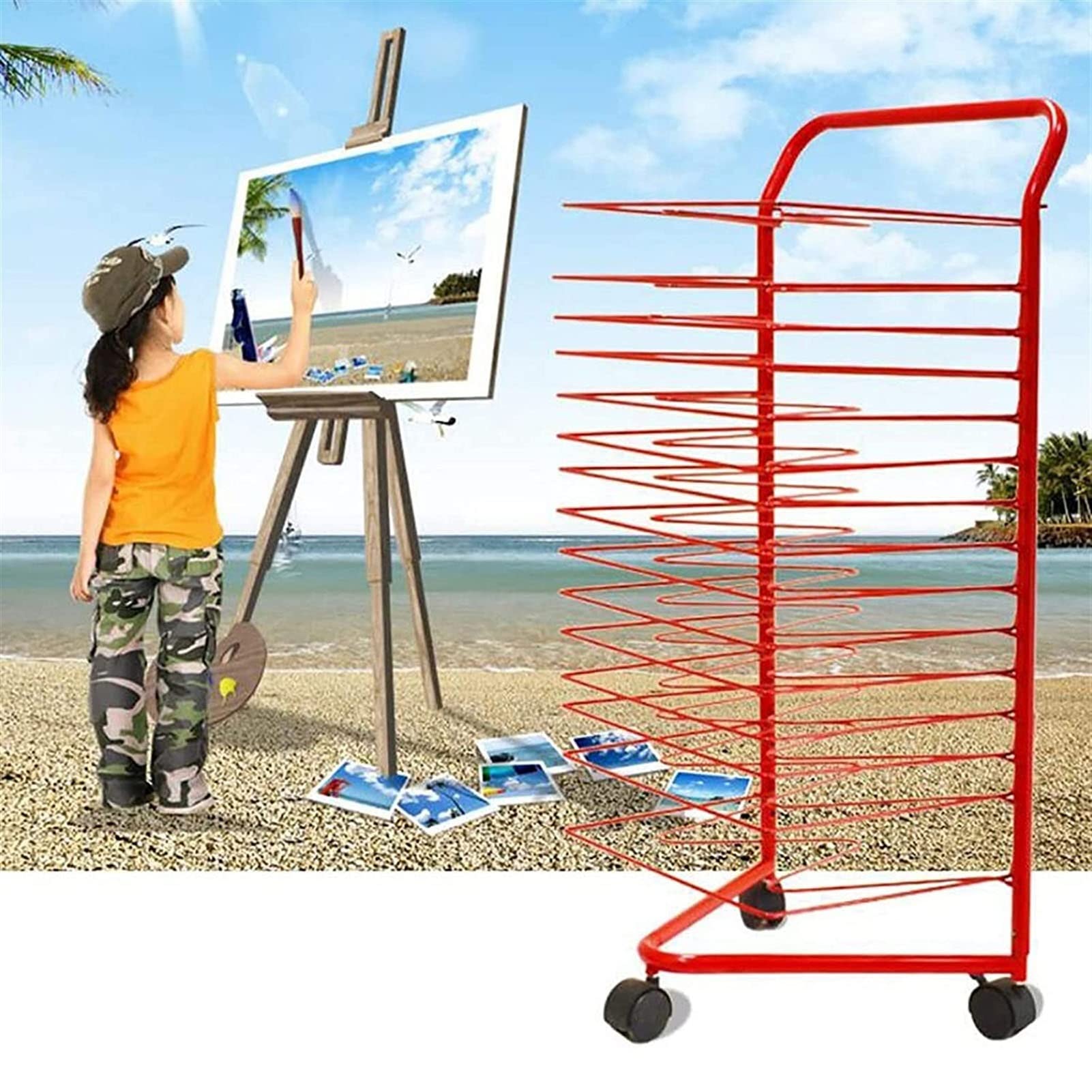 ApttEk Drying Racks,Art Drying Rack, 16-Shelf Mobile Drying Rack with 16 Wire Shelves for Mobile Classrooms Art Studios and Home Use, Drying & Print Racks