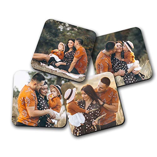 Smile Art Design Upload 4 Images Custom Coaster Matte Print with Your Photos 4 Piece Set Hardboard Personalized Photo Collage Picture Photo Prints Personalized Gifts Wedding Gift Decoration