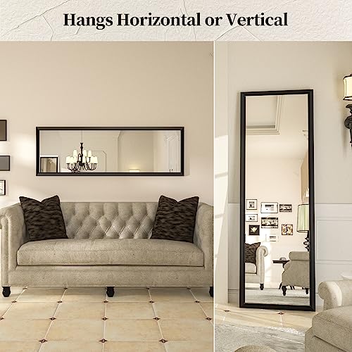 Black Metal Framed Bathroom Mirror: 65 x 22 Inch Bathroom Vanity Mirror for Over Sink - Modern Farmhouse Rectangular Wall Mirror Hangs Horizontal or Vertical Shatterproof