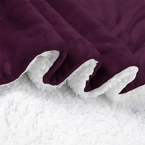 RONGTAI Sherpa Fleece Bed Blanket,Lightweight Cozy Thick Throw Blankets for Couch,Dark Purple-Throw(50"x60")