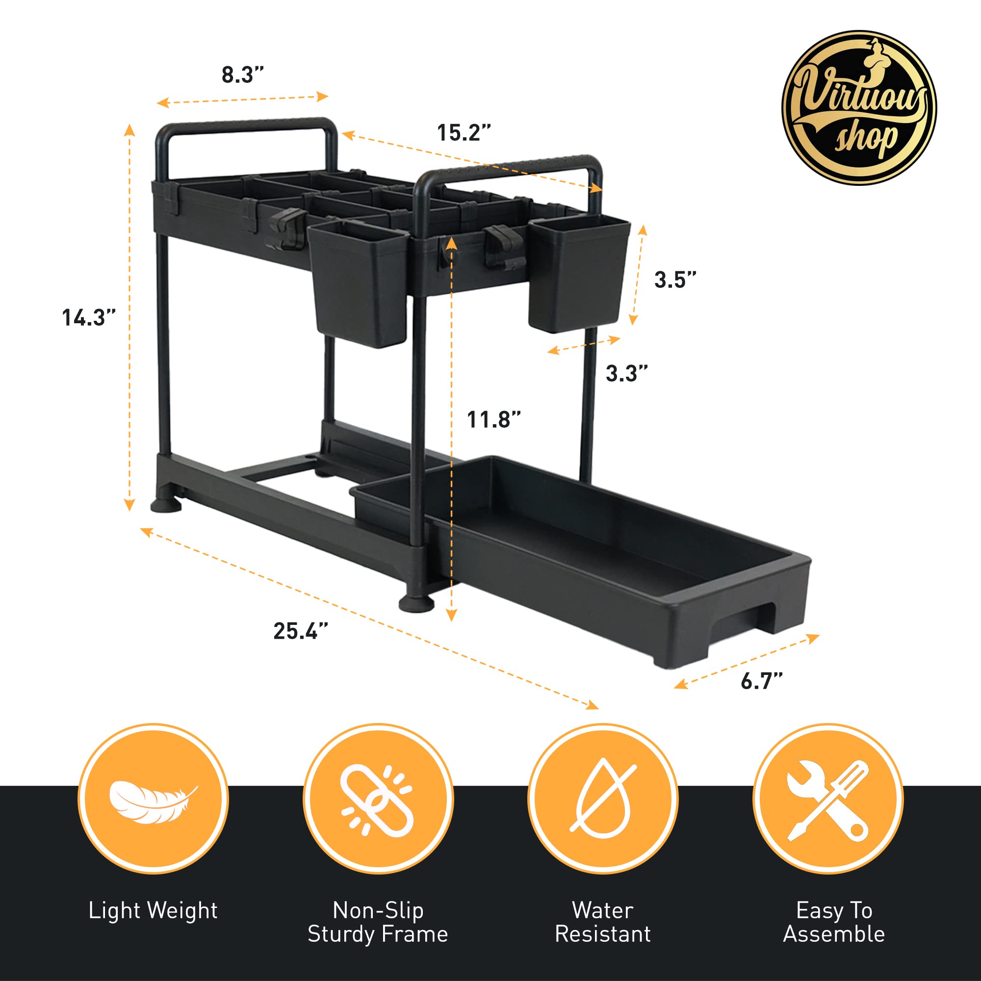 Under Sink Bathroom and Kitchen Cabinet Organizer, Countertop organizer, 2-Tier Sliding Large Capacity Storage Drawer With Hooks, Bathroom And Kitchen Organization And Storage, Multipurpose organizer