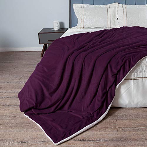 RONGTAI Sherpa Fleece Bed Blanket,Lightweight Cozy Thick Throw Blankets for Couch,Dark Purple-Throw(50"x60")