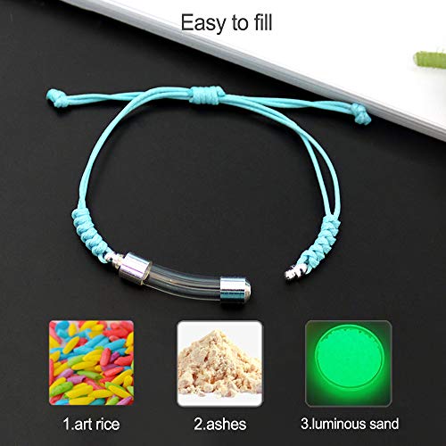 2PCS Fillable Glass Vial Bracelets Keepsake Urn Bracelts for Ashes Glass Urn Bracelets for women(Blue Bracelet)