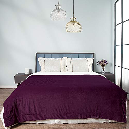 RONGTAI Sherpa Fleece Bed Blanket,Lightweight Cozy Thick Throw Blankets for Couch,Dark Purple-Throw(50"x60")