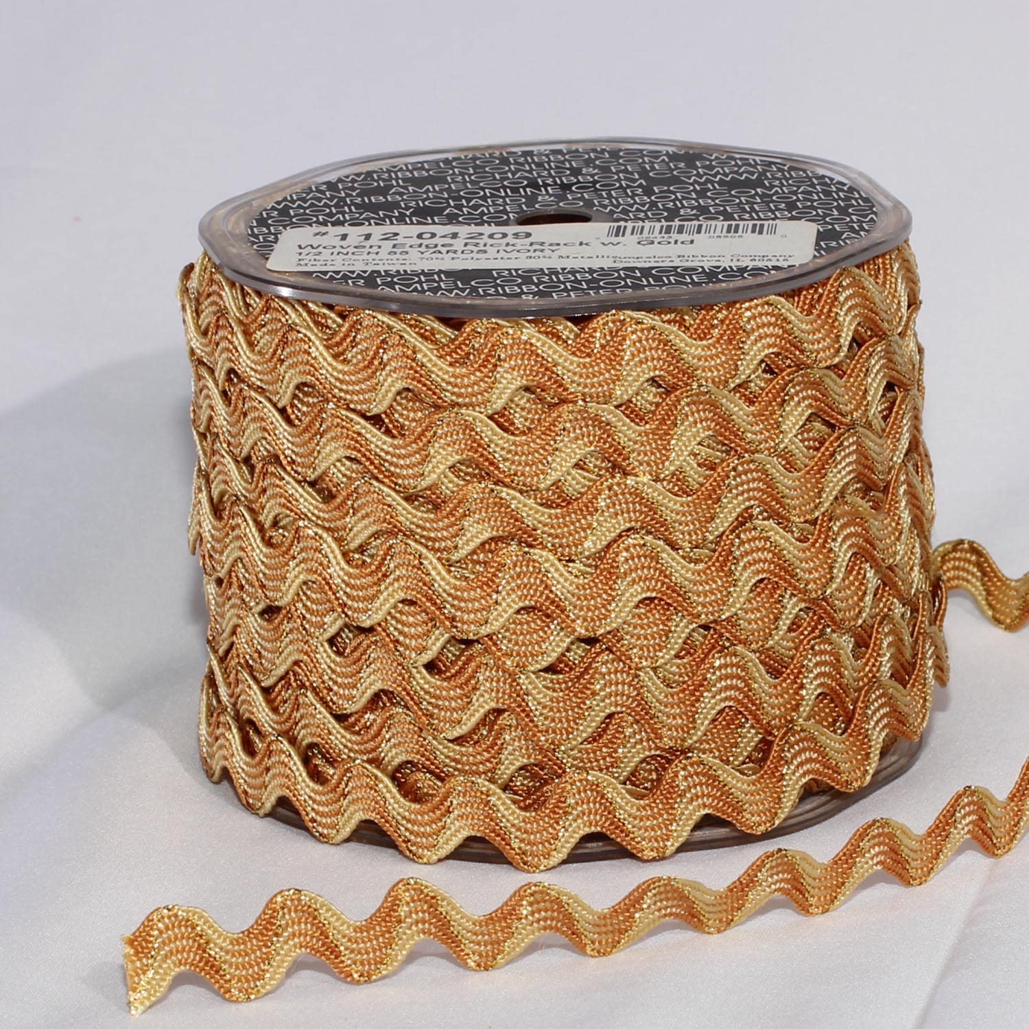 Set of 1 Ivory Woven Edge Rick Rack with Gold Craft Ribbon .5" x 55 Yards