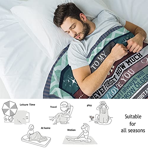 Ivivis to My Son Blanket from Mom, Gifts for Son Throw Blankets for Bed Couch Sofa, Super Soft Lightweight Flannel Fleece Blankets with Positive Encourage for Son Birthday Valentines Day Gift 40"x50"