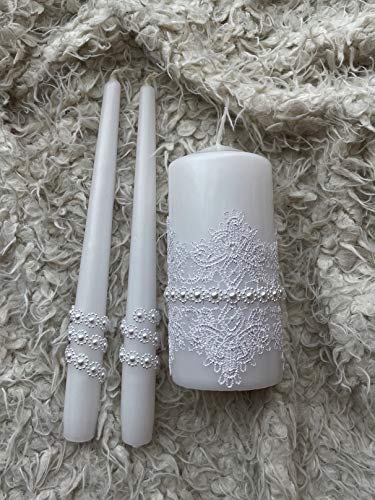 Magik Life Unity Candle Set for Wedding - Wedding Accessories for Reception and Ceremony - Candle Sets - 6 Inch Pillar and 2 10 Inch Tapers - Decorative Pillars White