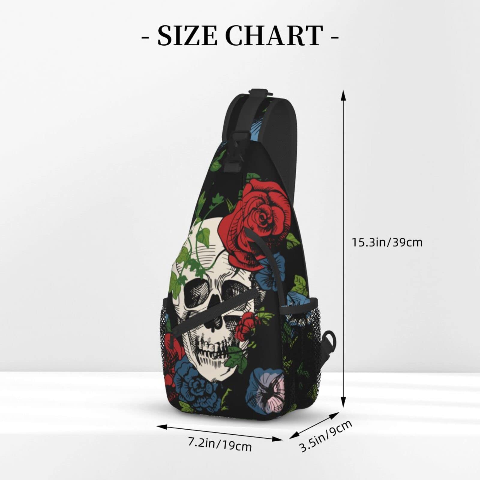 Yrebyou Skull Sling Bag Crossbody Shoulder Backpack for Women Men Hiking Travel Small Lightweight with Strap Daypack Cross Chest Bag Over Side Pack with Adjustable Strap Bottle Holders