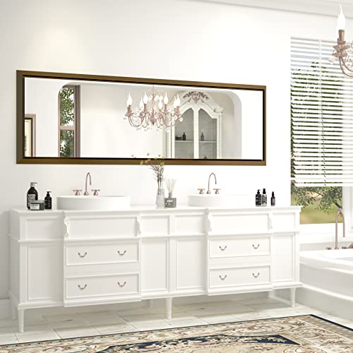 PILOCOS Upgraded 65 x 22 Inch Full Length Floor Mirror, Bronze Wall Mounted Full Body Mirror with Beveled Stereoscopic Aluminum Alloy Frame, Large Dressing Mirror for Living Room/Entryway/Bedroom