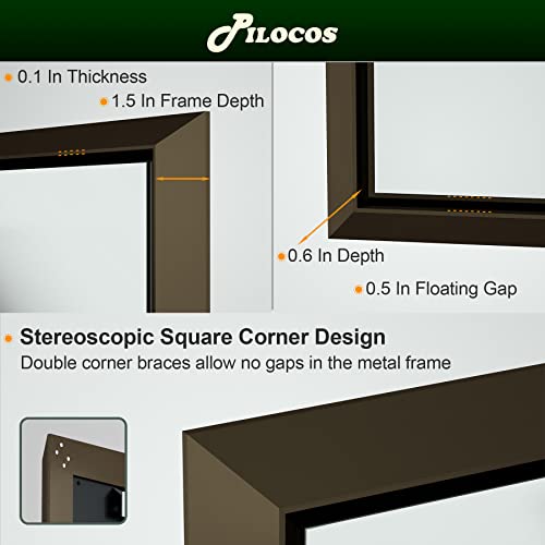 PILOCOS Upgraded 65 x 22 Inch Full Length Floor Mirror, Bronze Wall Mounted Full Body Mirror with Beveled Stereoscopic Aluminum Alloy Frame, Large Dressing Mirror for Living Room/Entryway/Bedroom