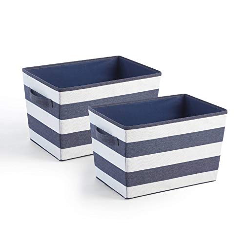 Urban Shop Tapered Rugby Stripe, Set of 2 Storage Cube with Handle, Navy