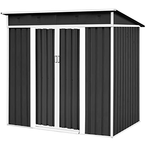 Patiomore 4X6 FT Outdoor Garden Storage Shed Yard Storage Tool Steel House with Sliding Door (Grey)