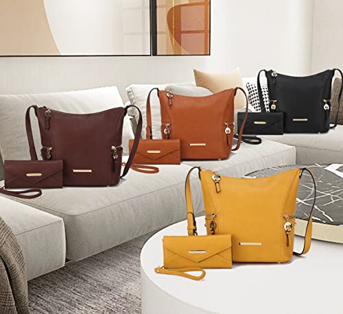 MKF Crossbody Hobo Bag for Women & Wristlet Wallet Purse Set – PU Leather Top Handle Pocketbook Shoulder Handbag Black