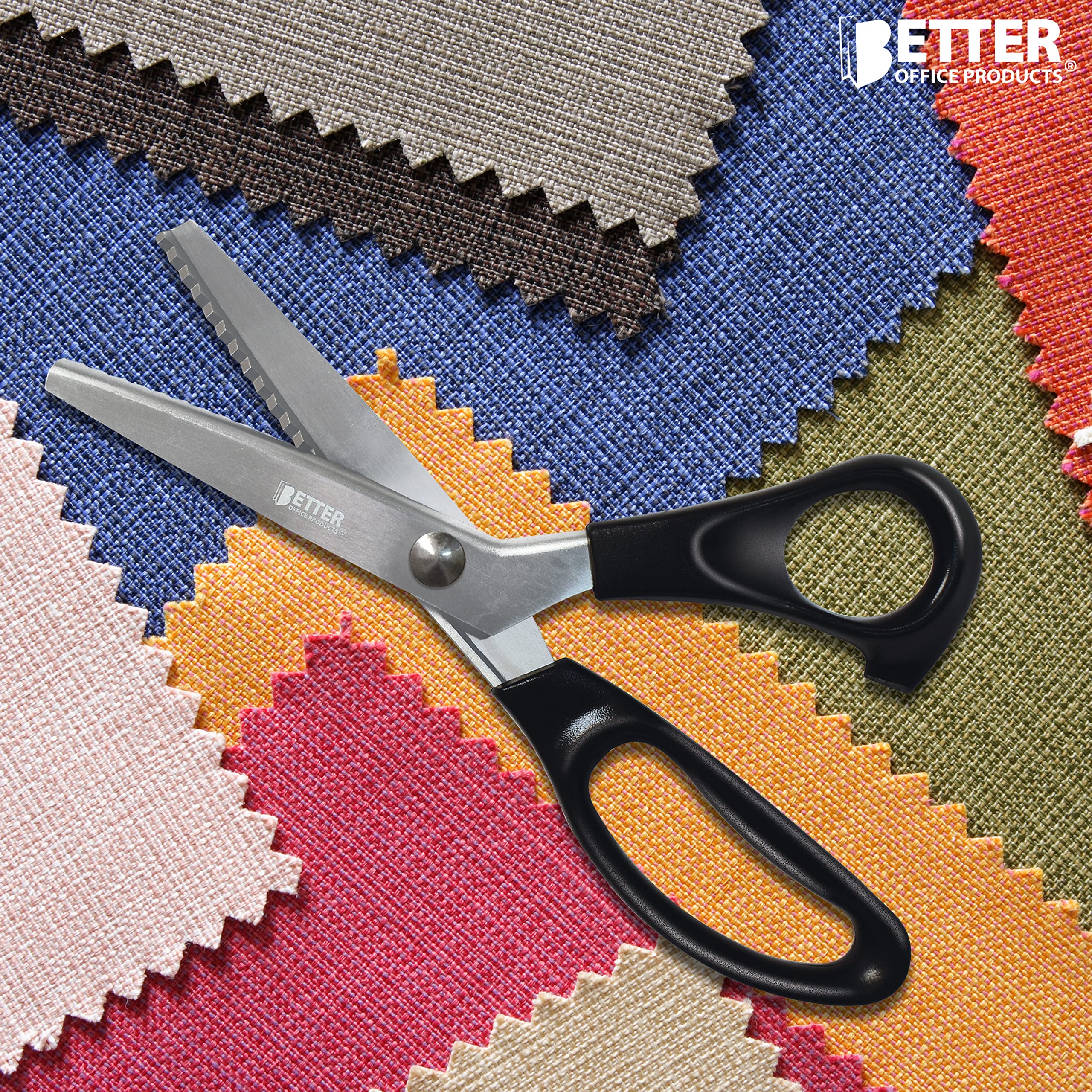 Professional Pinking Shears, 9" Stainless Steel Fabric Pinking Shears, by Better Office Products, Dressmaking Scissors, Zig Zag Cut Scissors, Serrated Blades for Decorative Patterns