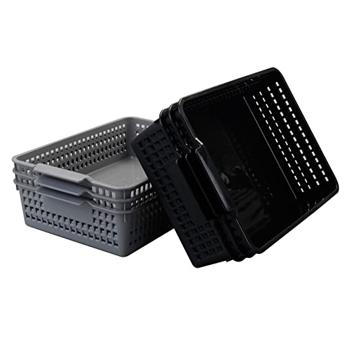 Qqbine A4 Plastic Storage Basket Tray, Classroom Paper Baskets, 6 Packs