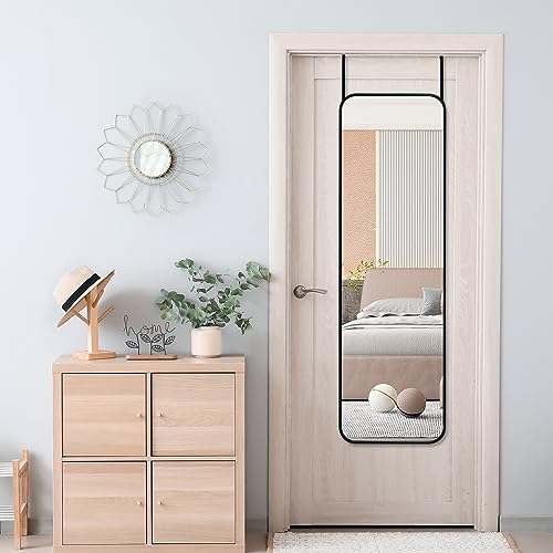 CTBRT 47x14 Inch Mirror Full Body Length Mirror Over The Door Hanging Mirror 47"x14" Wall Mounted Aluminum Alloy Frame Dressing Make-up Mirror for Entryway Bedroom Bathroom Living Room Black