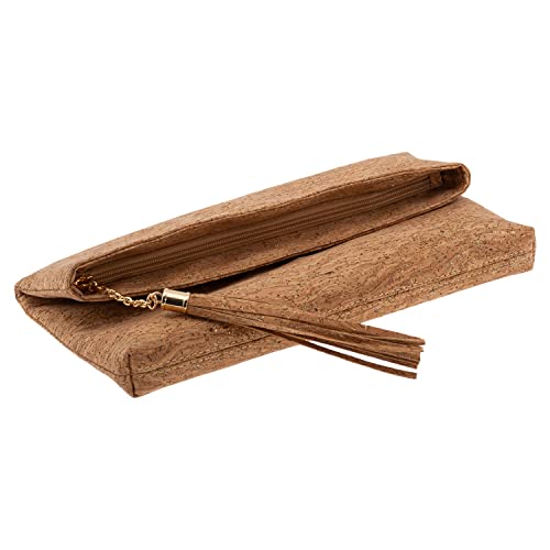 JNB Women's Cork Material Foldover Clutch with Tassel, Gold