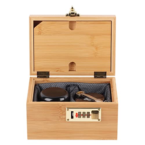 Bamboo Box with Combination Lock Decorative box for Home Locking Storage Bamboo Box Set with Glass Jar Tray Great Gift (M)