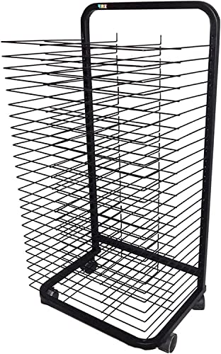 Ewatchaccessories Art Drying Rack, 25-Tier Mobile Drying Rack with Wire Rack for Artwork, Black Powder Coated Finish, Protects Artwork While Drying, Ideal for Schools and Art Clubs,