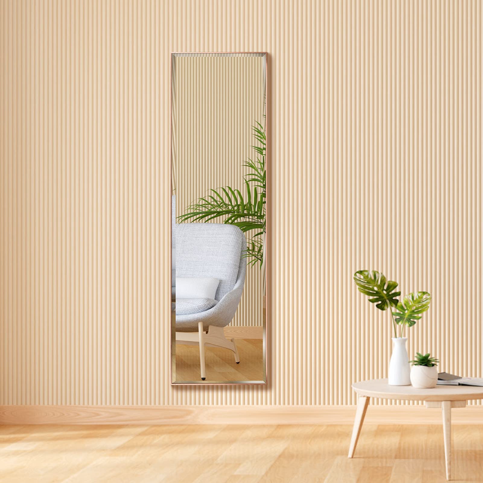 PETAFLOP 14x48 Inch Full Length Mirror Wall Mounted and 4PCS 11x11 Inch Mirror Tiles
