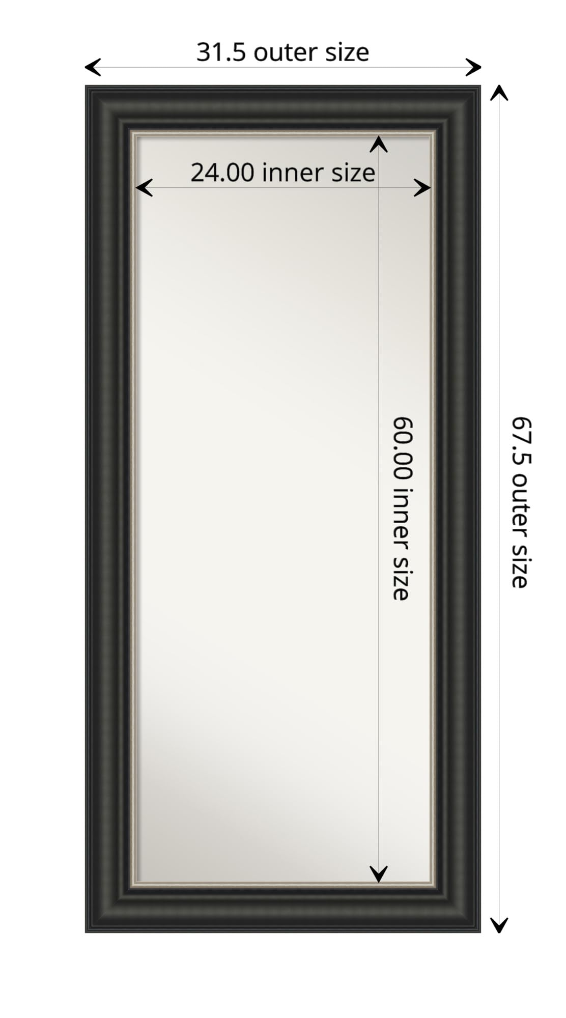 Amanti Art Non-Beveled Full Length Mirror (67.5 x 31.5 in.), Ballroom Black Silver Frame - Floor Mirror, Wall Mirror - Black from WI, USA