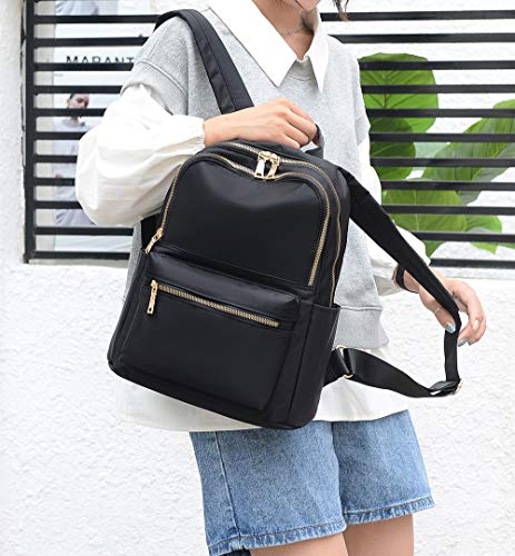 Mailandy Nylon Womens Backpack Purse Black Mini Backpack for Women Fashion Casual Travel Lightweight Backpacks for Ladies Girls