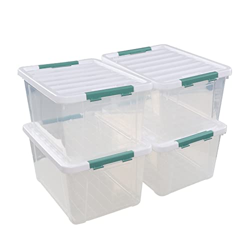 Ponpong 36 Quart Large Storage Box, Clear Plastic Latch Box, 4-Pack