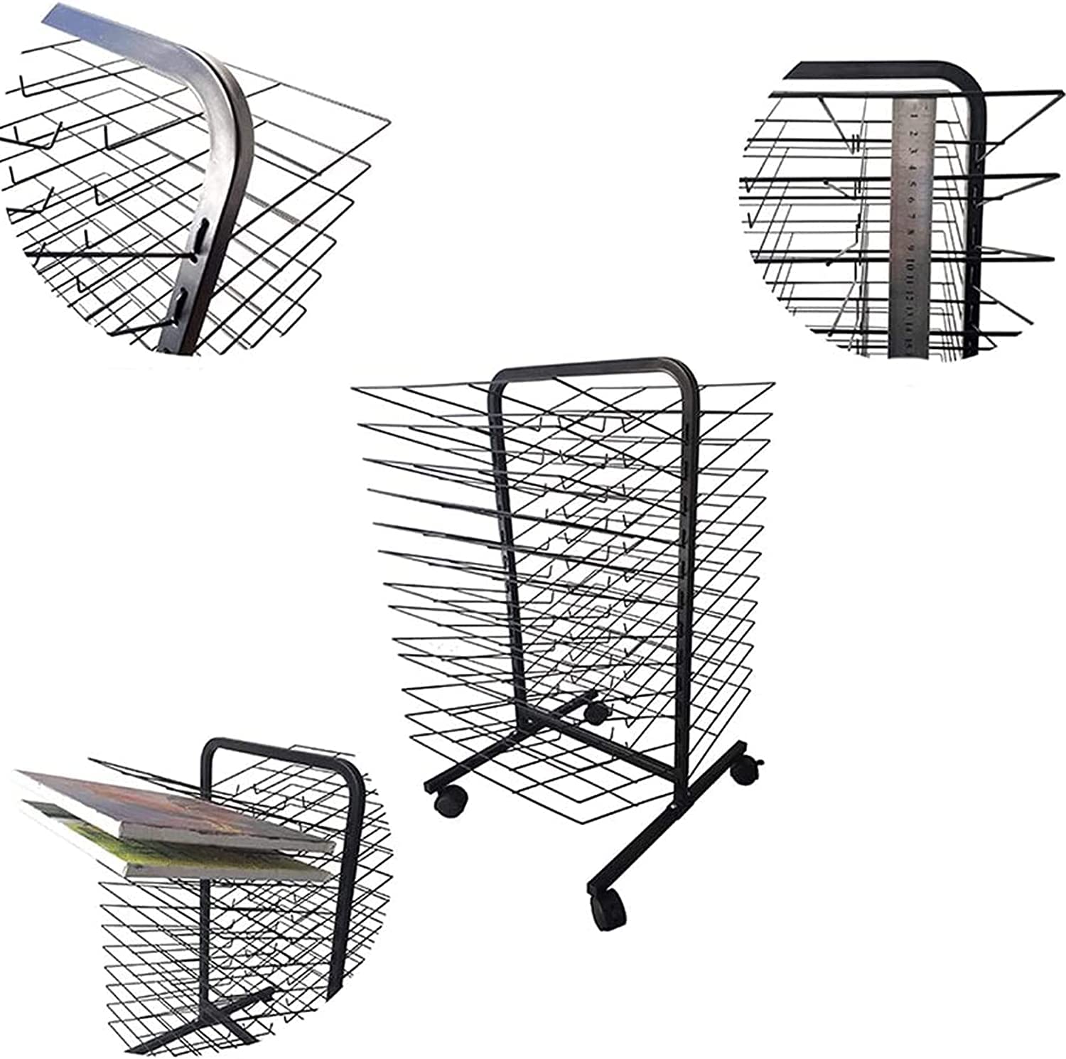 Art Drying Rack, 25-Tier Mobile Clothes Rack with Wire Rack for Artwork, Drying and Printing Rack, Protect Artwork While Drying, Great for Schools and Art Clubs