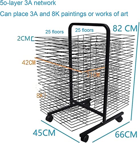 Art Drying Rack, Drying Rack, Mobile Art Drying Rack with Wire Rack for Artwork, Drying and Printing Rack, Ideal for Schools and Art Clubs (Size : 50-Layer)