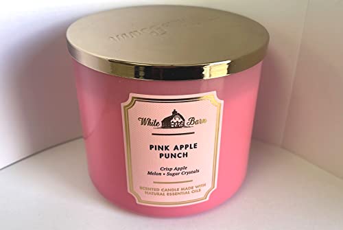 Bath and Body Works, White Barn 3-Wick Candle w/Essential Oils - 14.5 oz - 2021 Core Scents! (Pink Apple Punch)