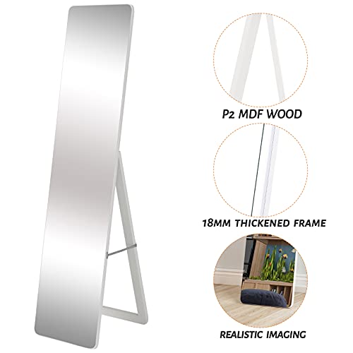 SogesHome 63'' x 15'' Full Length Body Mirror, Full Body Mirror Wall Mirror, Floor Mirror with Stand, Dressing Mirror for Bedroom, Living-Room, White