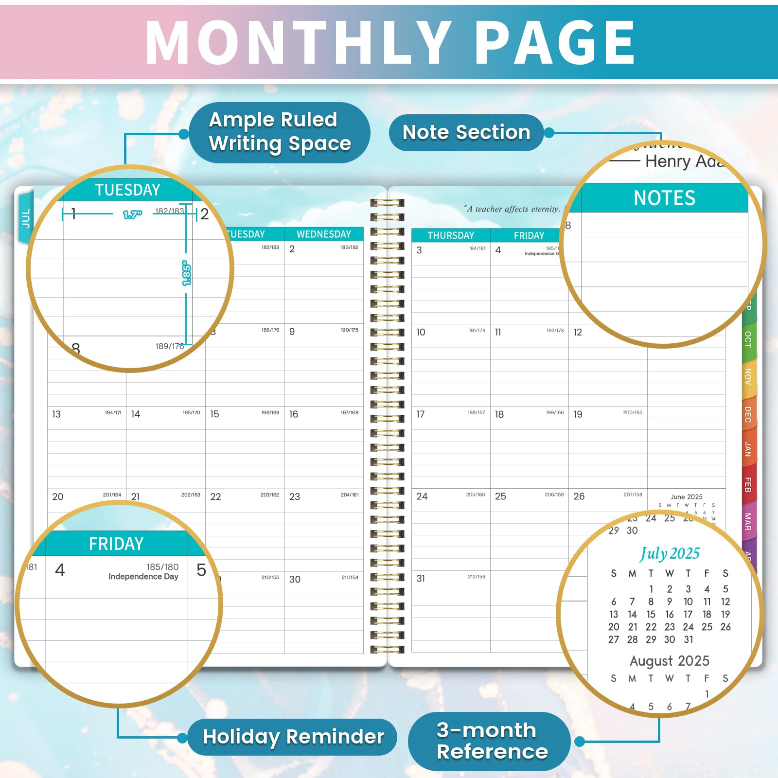 Planner 2023-2024 - Jul.2023 - Jun.2024, 2023-2024 Planner, Academic Planner 2023-2024, 2023-2024 Planner Weekly & Monthly with Tabs, 8" x 10", Flexible Cover, Twin-Wire Binding - Black Waterink