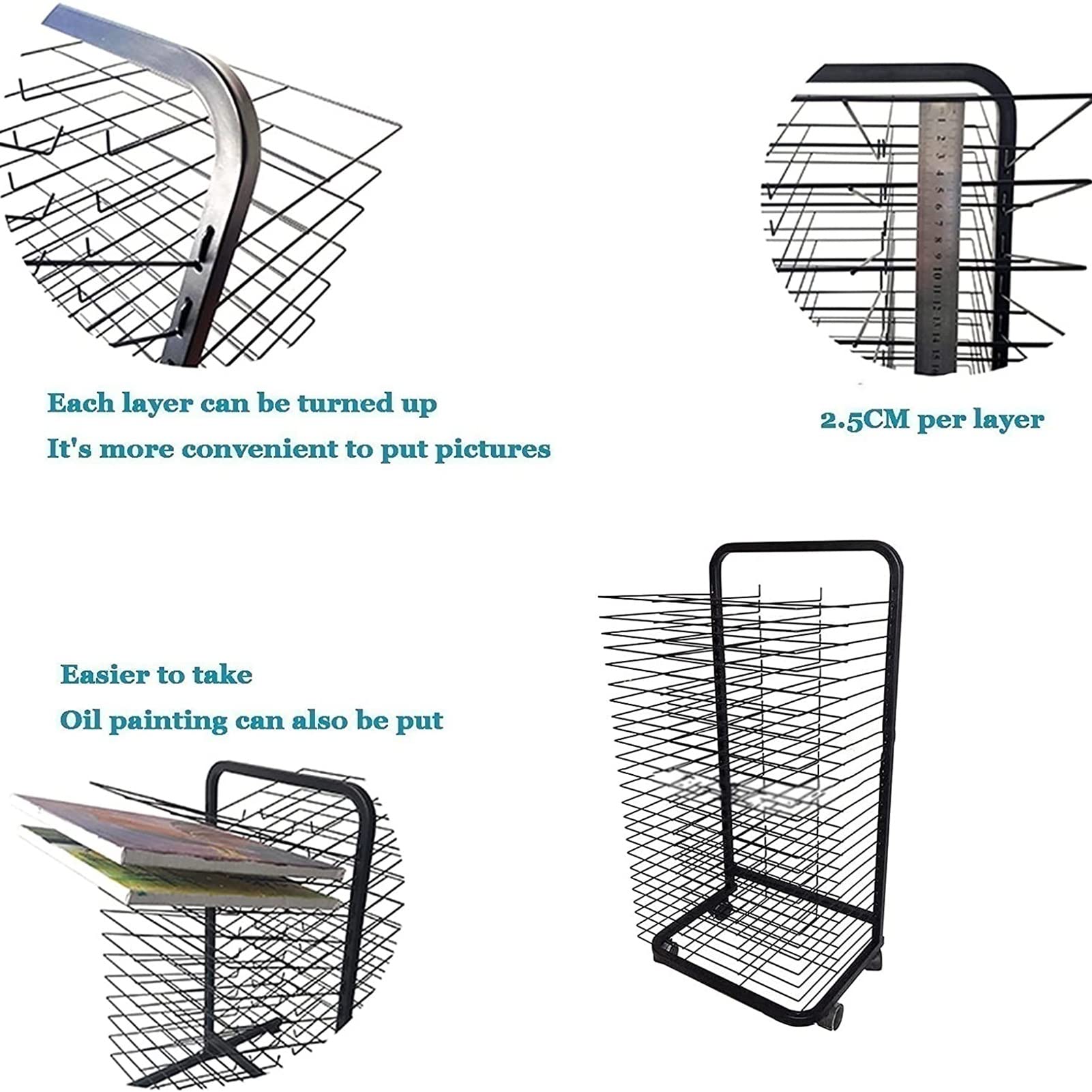 Art Drying Rack for Classroom Drying Rack，Art Drying Rack for Art Metal Wire Work Display Rack, Art Carts with Wheels for Classroom Art Studios and Home Use. Drying & Print Racks ( Size : 25 Layers )