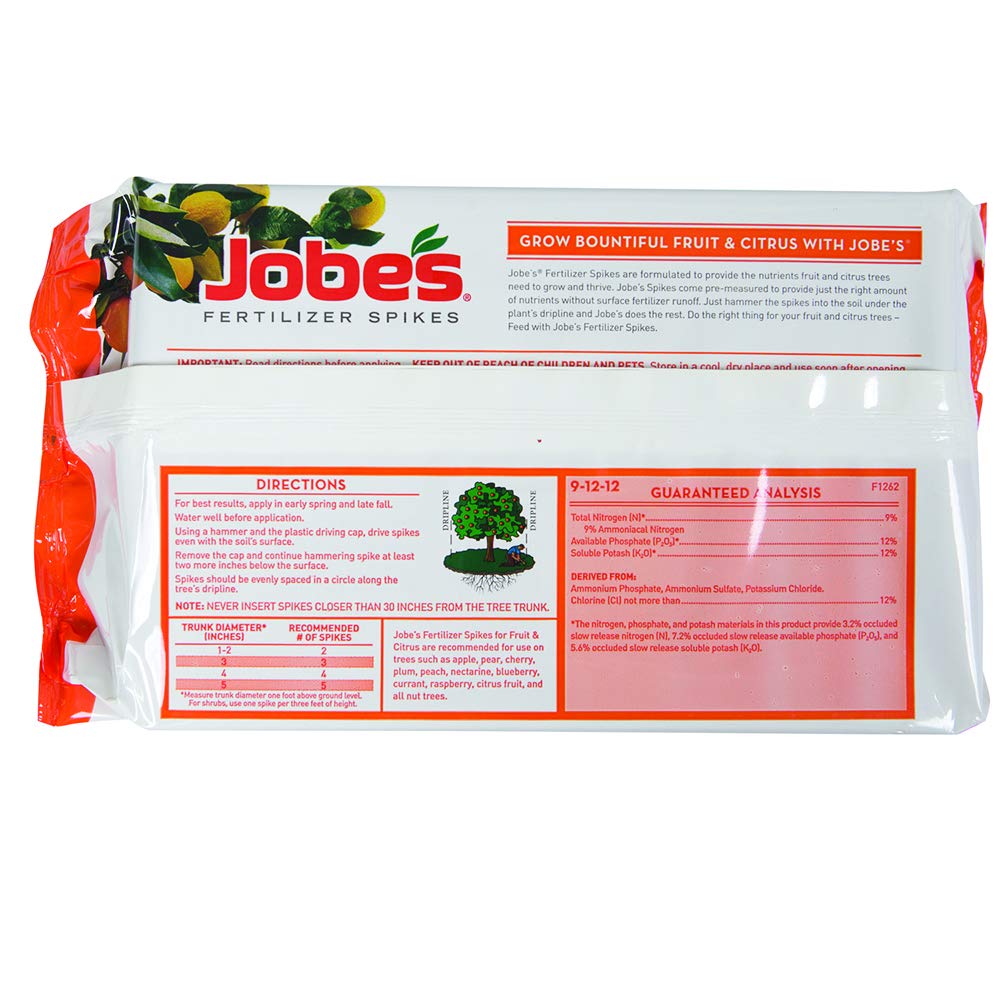 Jobe's, 01612, Fertilizer Spikes, Fruit and Citrus, Includes 15 Spikes, 12 Ounces, Brown