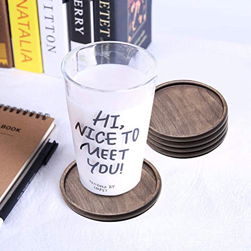 Wood Drink Coasters with Metal Holder, GOH DODD 4 Inch 8 Pieces Wooden Coasters Cup Coaster Set for Bar Kitchen Home Apartment, Walnut Wood