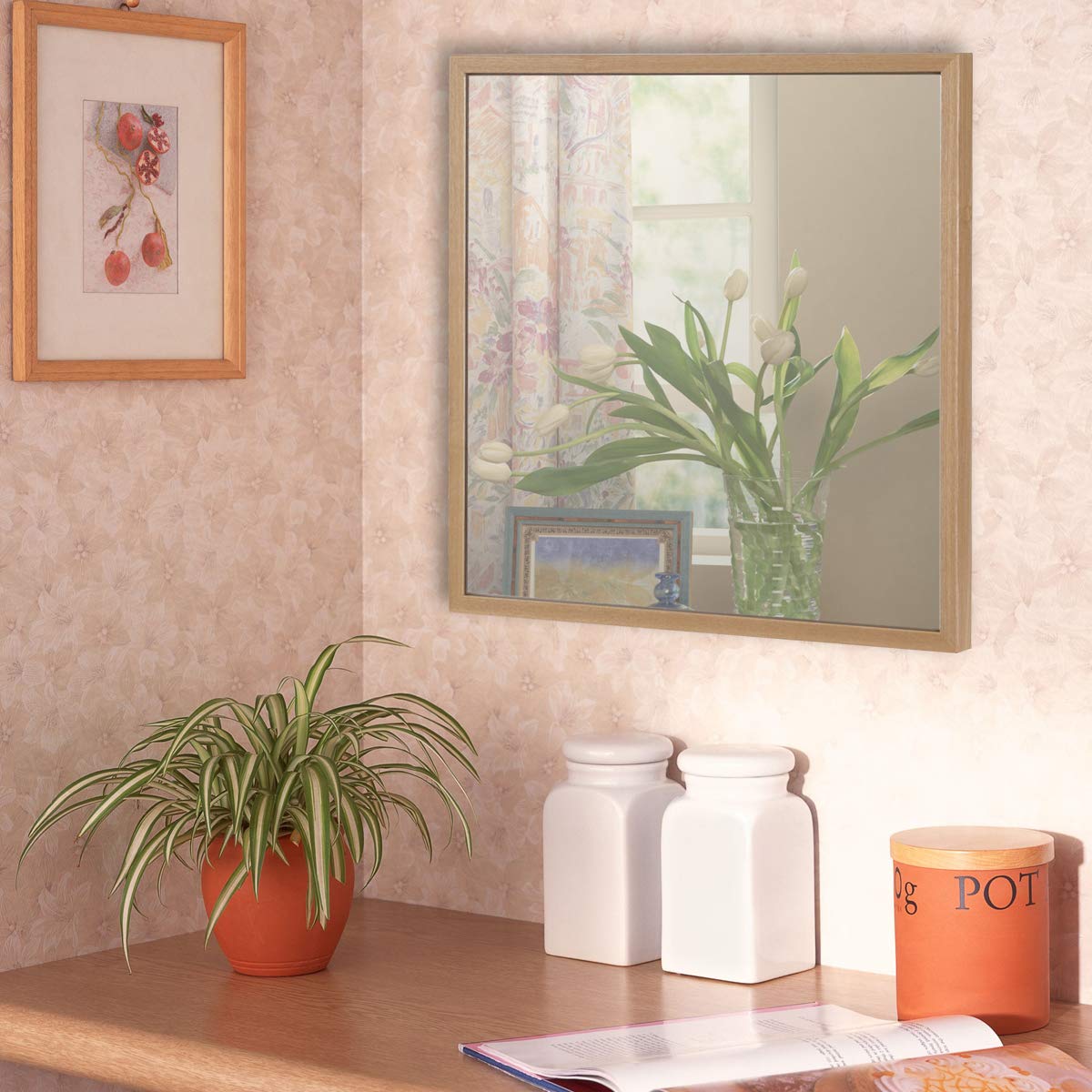 塩川光明堂 Shiokawa Komeido 0036 Wall Mirror, Made in Japan, Fill, Square, W 17.7 x D 1.2 x H 17.7 inches (450 x 30 x 450 mm), Mirror Size: W 16.9 x H 16.9 inches (430 x 430 mm), NA