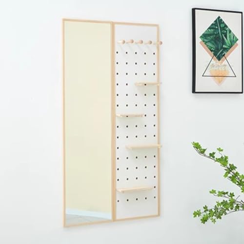 TeMkin Dressing Mirror with Full Length Frameless Mirror, Open Storage Rack, Wall Mounted Organizer, Suitable for Checkroom, White (Color : White, Size : 120x60cm)