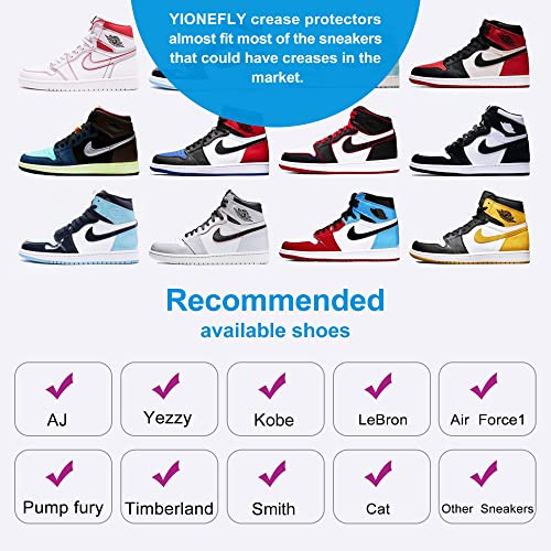 YIONEFLY 6 Pairs Shoe Crease Protectors - Prevent Sneaker Creases and Toe Box Decrease - Fits Air Force, Jordan, Dunk & More - Shoe Anti Creases Guard for Women's Shoes (Size 5-8.5)