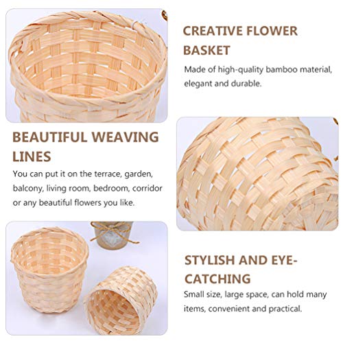 Garneck Flower Pot Holder 4pcs Mini Wicker Basket Sets Small Bamboo Baskets Hand-Held Woven Storage Plant Pot Grocery Basket Flower Plant Basket