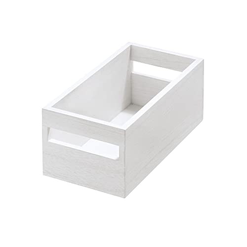 iDesign Renewable Paulownia Wood Collection Storage Bin with Handles, 10" x 5" x 4", White Wash