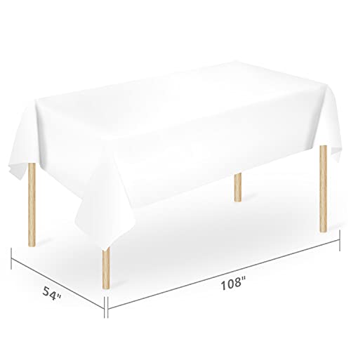 Plastic Table Cloth for Parties, Disposable Tablecloth 54" x 108", Pack of 6, White Rectangle