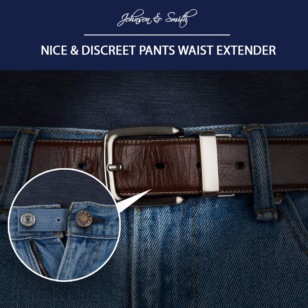 Waistband Extenders by Johnson & Smith | Button Extender for Pants | Denim Material | Pack of 5 Shades | Premium Metal Buttons | 2 Button Holes | Button Extender for Jeans