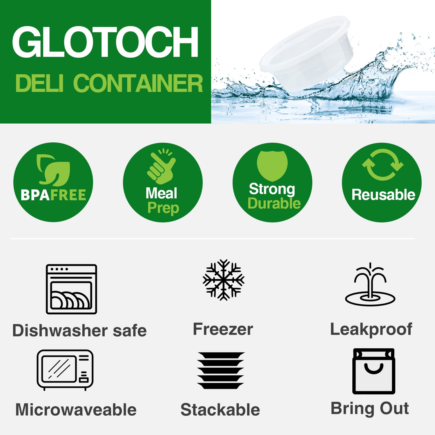 Glotoch 24 Pack 16 oz. (2 Cups) Plastic Food and Drink Storage Containers Set with Lids - Microwave, Freezer & Dishwasher Safe Eco-Friendly, BPA-Free, Reusable & Stackable