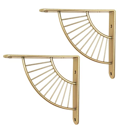 FUNWOOD Gold Metal Shelf Braket 2pcs Floating Shelves Angle L Heavy Duty Metal Supporting Wall mounting Wood Shelving Home Décor Accents Storage Kitchen Office(Wood Not Included)-7.8in