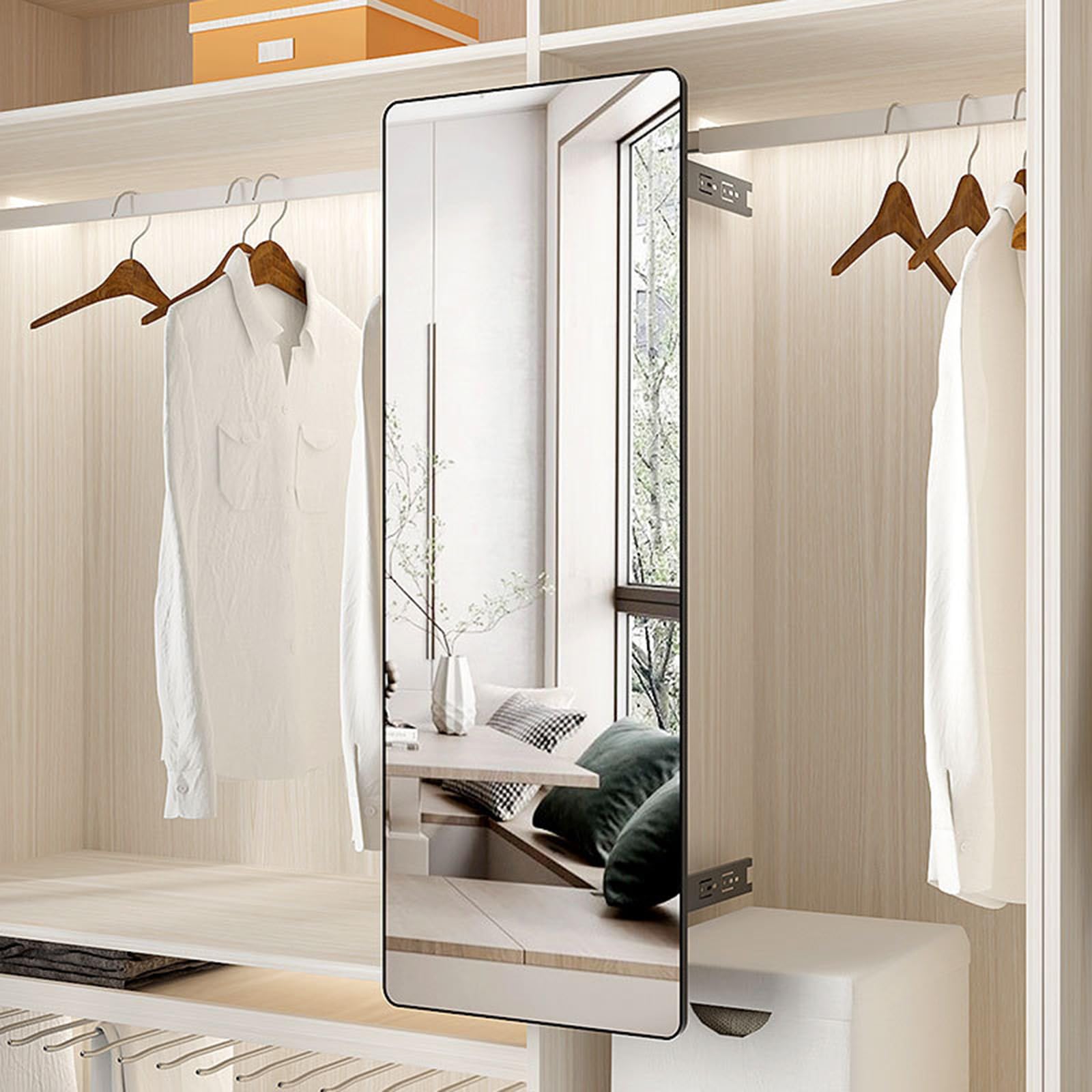 Hideaway Closet Mirror, Retractable Full Length Mirror, 51" x 16" Wall Mounted Mirror, Suitable for Bedroom, Locker Room, Cloakroom
